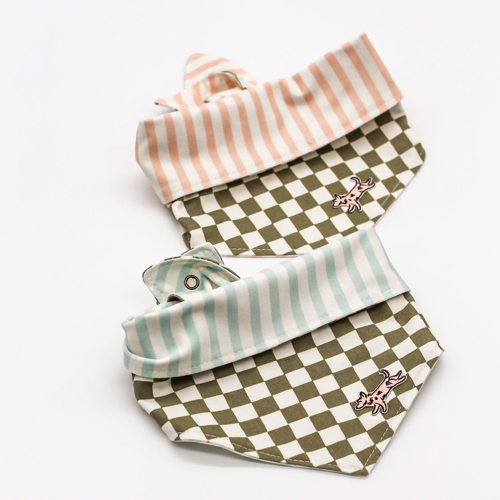 Bandana | Checkerboard Stripes Reversible Pink or Blue – Boppoppets